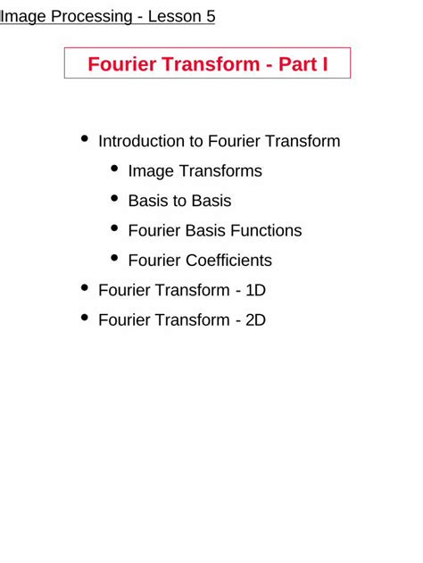 Pdf Fourier Transform Part I Haifadkeren Ip Lecture5 Pdf · Image Processing Lesson 5