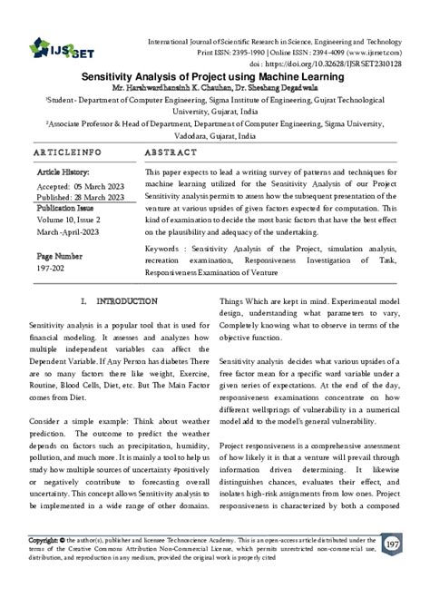 Pdf Sensitivity Analysis Of Project Using Machine Learning International Journal Of
