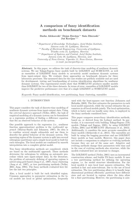 Pdf A Comparison Of Fuzzy Identification Methods On Benchmark Datasets