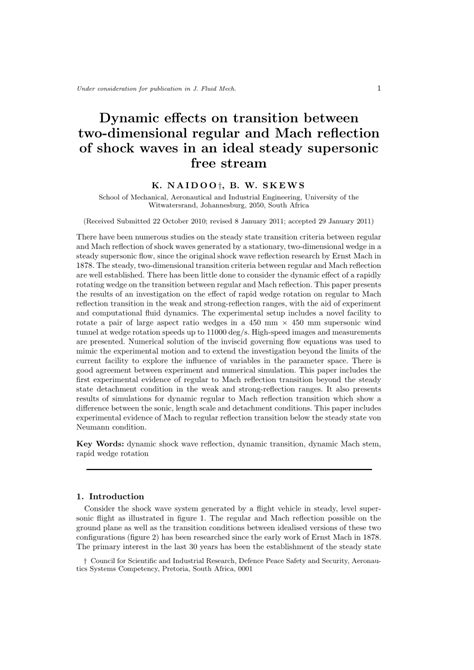 Pdf Dynamic Effects On The Transition Between Two Dimensional Regular And Mach Reflection Of