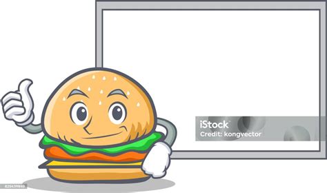 보드 벡터 일러스트와 함께 햄버거 문자 패스트 푸드를 좋아 굽기에 대한 스톡 벡터 아트 및 기타 이미지 굽기 눈 신체 부분 만화 Istock