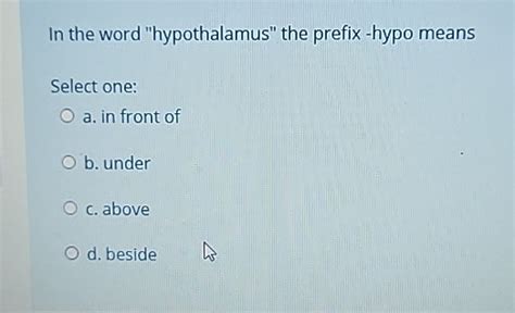Solved In The Word Hypothalamus The Prefix Hypo