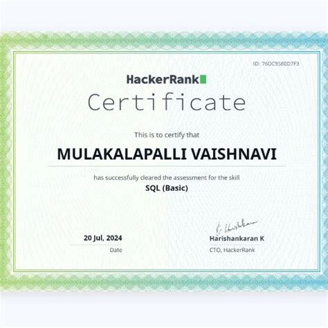 Vaishnavi Mulakalapalli On Linkedin Hackerrank Sql Certified