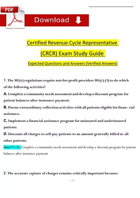 Certified Revenue Cycle Representative CRCR Exam Study Guide Questions And