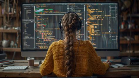 Focused Developer Working On Code In A Cozy Workspace Stock Illustration Illustration Of