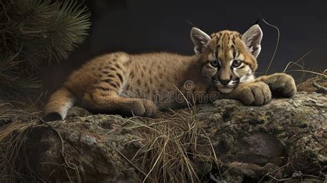 An Adorable Cougar Cub Rests Peacefully In Wild Cuteness And Majesty