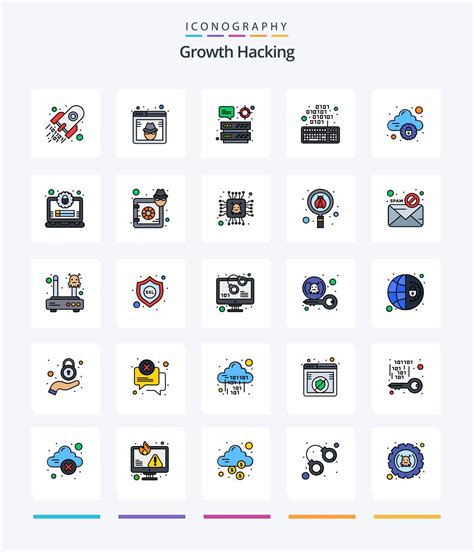 creative hacking 25 line filled icon pack such as cloud keypad