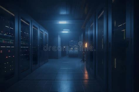 Shot Of Data Center With Multiple Rows Of Fully Operational Server Racks Modern