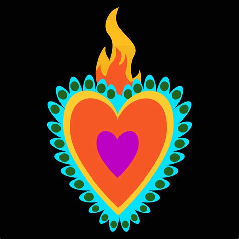 étnico Mexicano Corazón Bordado Con Fuego En Negro Antecedentes