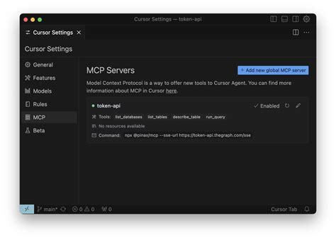 Using Cursor To Access The Token Api Via Mcp Docs The Graph
