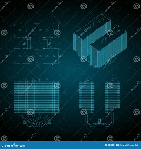 Tower Type Cpu Cooler Drawings Vector Illustration