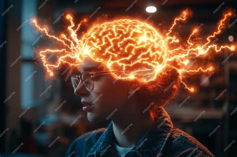 Eeg Pattern Glowing Particles And Cognitive Strength Glowing Brain Surrounded By Electric Waves