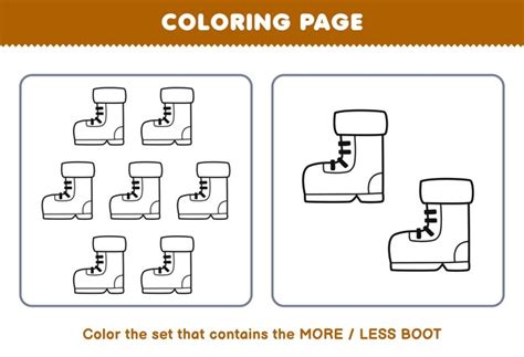 어린이를 위한 교육 게임은 귀여운 만화 부츠 인쇄용 겨울 워크시트에서 그림을 세고 정확한 숫자를 색칠합니다 프리미엄 벡터
