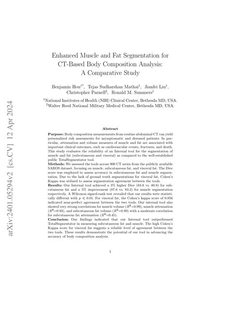 Pdf Enhanced Muscle And Fat Segmentation For Ct Based Body Composition Analysis A Comparative