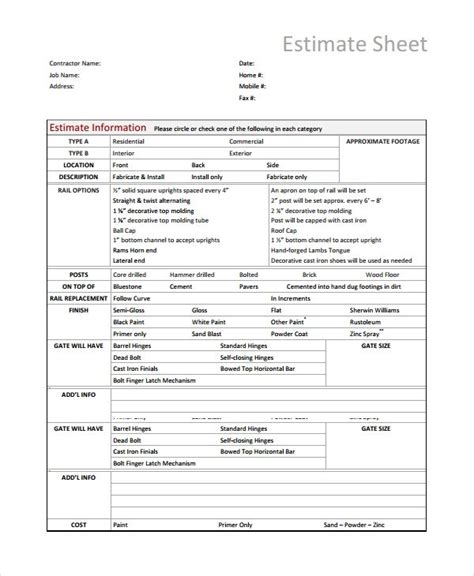 Free 9 Sample Estimate Sheet Templates In Excel Pdf Good Essay Cover Letter Sample Cover