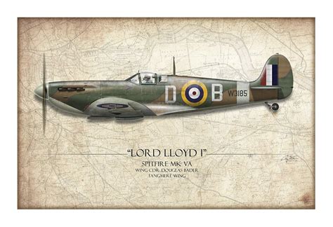 Douglas Bader Spitfire Aviation Art Print Profile Aces In Action Historical Art Gallery
