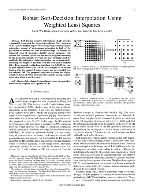 Pdf Robust Soft Decision Interpolation Using Weighted Least Squares