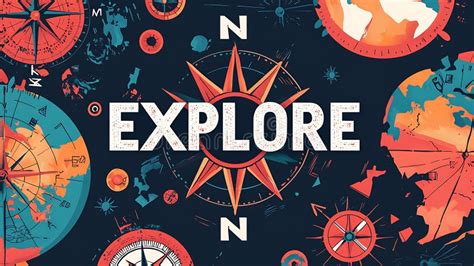 A Colorful Poster With A Compass And The Word Explore Written In Red