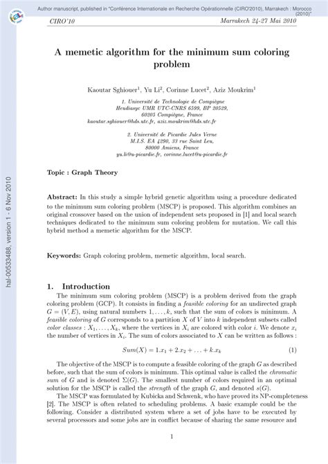 Pdf A Memetic Algorithm For The Minimum Sum Coloring Problem
