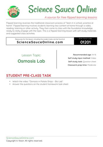 Flipped Learning Osmosis In Potatoes Practical Teaching Resources