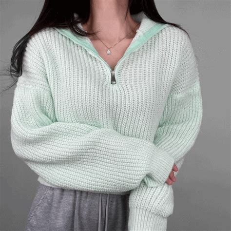 파스텔 세라 반집업 벌룬 크롭 니트 오버핏 아방핏 박시한 러블리 세미크롭 긴팔니트 하찌니트 마카롱 에이블리