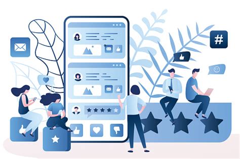 소셜 네트워크 응용 프로그램과 현대 스마트 폰 채팅 및 소셜 커뮤니케이션 스마트 가젯을 가진 다양한 사람들 Brand Name Online Messaging Platform