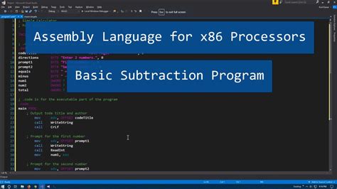 code a subtraction calculator in masm assembly language for x86