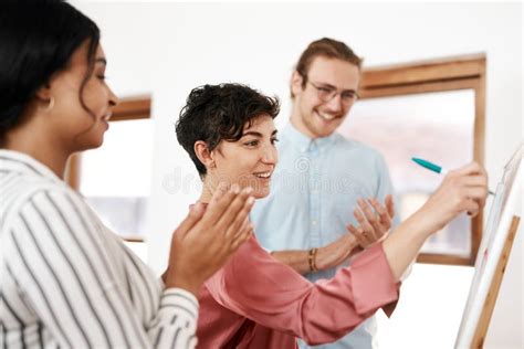 Brainstorming Whiteboard And Group In Office Creative And Clapping For Woman Ideas And