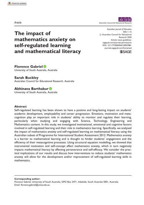 Pdf The Impact Of Mathematics Anxiety On Self Regulated Learning And