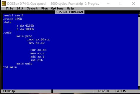 Github Peaceofme7addition Of Two Numbers In 8086 Masm