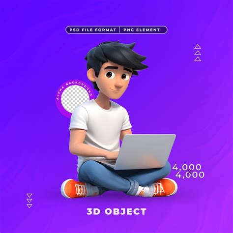Premium Psd Programmer Sitting With Laptop 3d Character Render Isolated For Composition