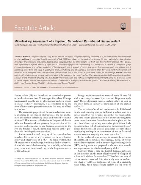 Pdf Microleakage Assessment Of A Repaired Nano Filled Resin Based Fissure Sealant