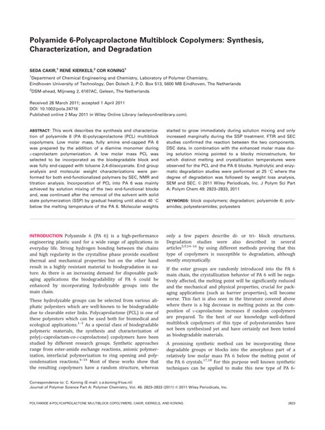 Pdf Polyamide 6 Polycaprolactone Multiblock Copolymers Synthesis