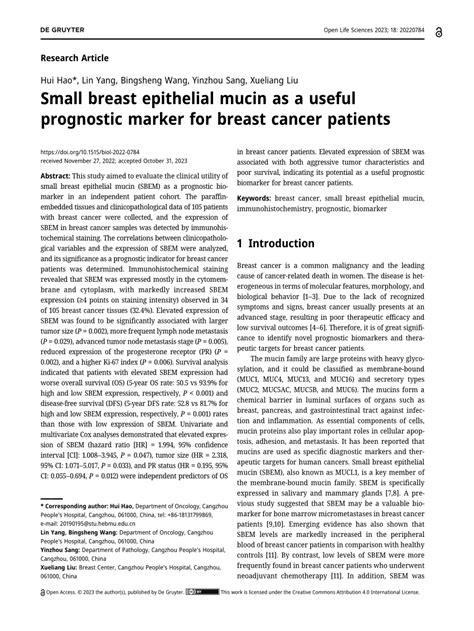 Pdf Small Breast Epithelial Mucin As A Useful Prognostic Marker For