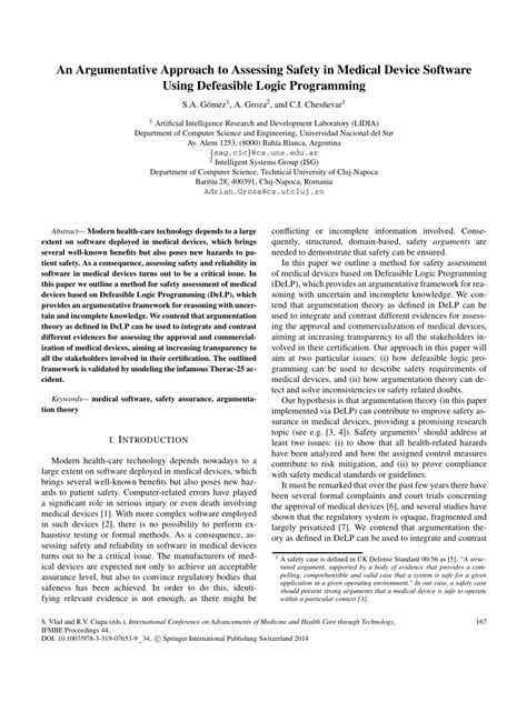 Pdf An Argumentative Approach To Assessing Safety In Medical Device Software Using Defeasible