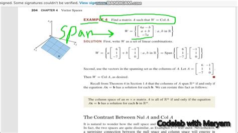 42 Null Space Column Space Linear Algebra Notes Youtube