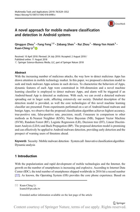 A Novel Approach For Mobile Malware Classification And Detection In