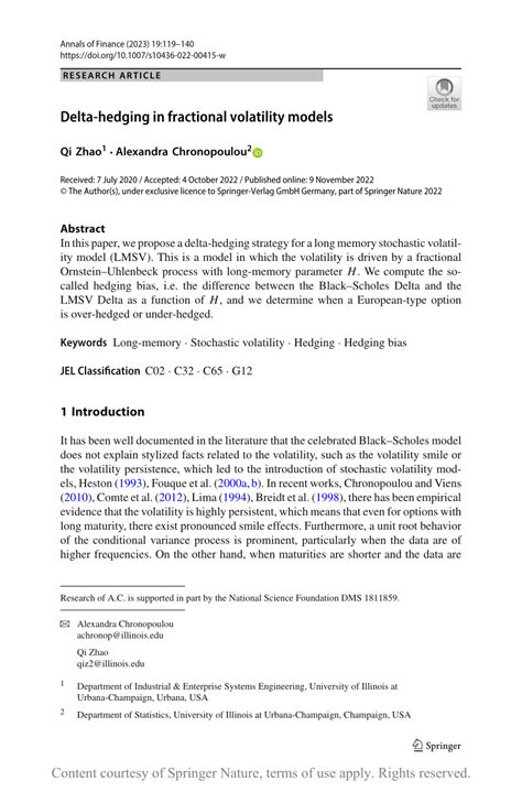 Delta Hedging In Fractional Volatility Models Request Pdf