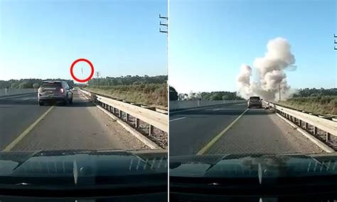 Terrifying Moment Hezbollah Rocket Slams Into Israeli Motorway In Huge