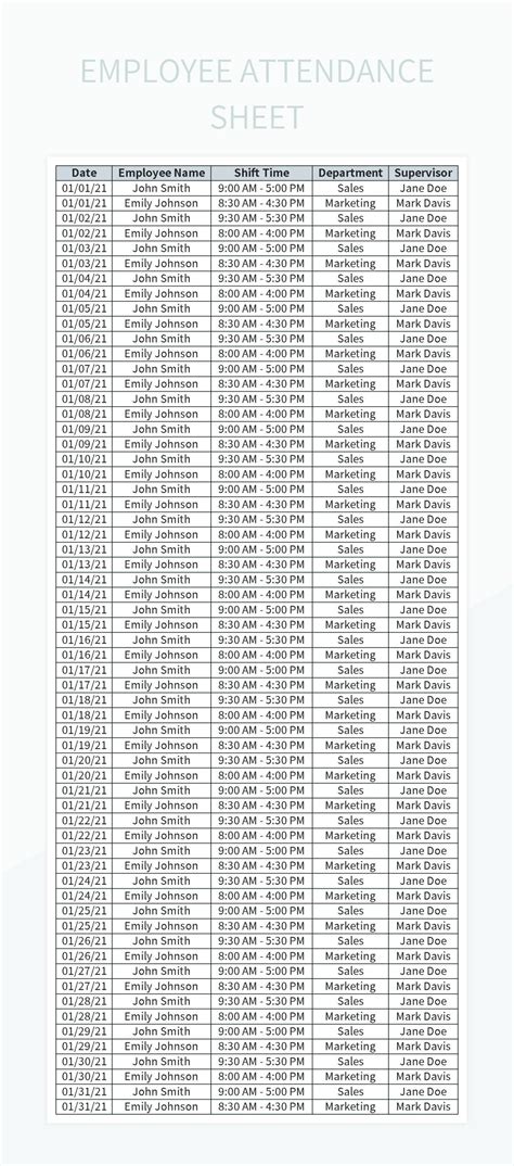 Free Employee Attendance Statistics Sheet Templates For Google Sheets