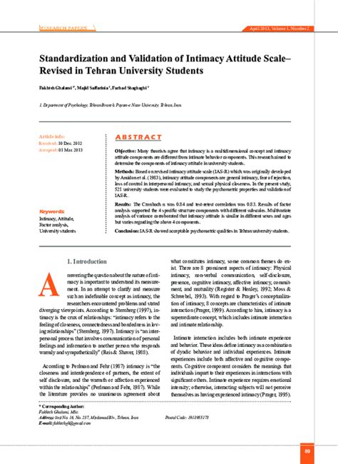 Pdf Standardization And Validation Of Intimacy Attitude Scale