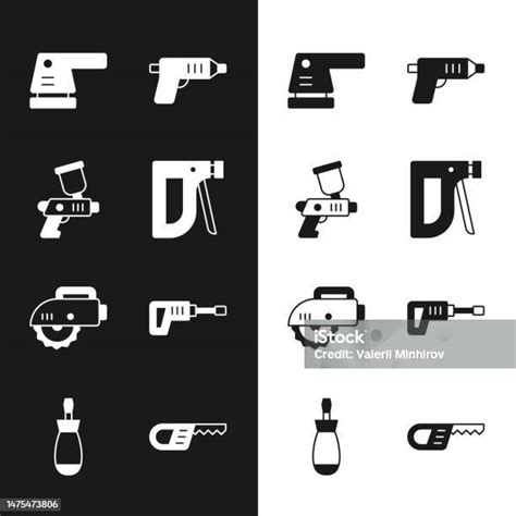 세트 건설 스테이플러 페인트 스프레이 건 전기 샌더 무선 드라이버 원형 톱 로터리 해머 드릴 기계 왕복 및 드라이버 아이콘 벡터