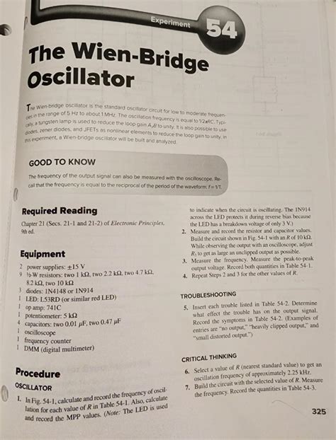 Solved The Wien Bridge Oscillator Is The Standard Oscillator Chegg