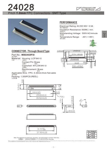 Pitch Mm Fpc Connectors Smt Type
