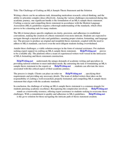 Mla Sample Thesis Statement Download Free Pdf Citation Essays