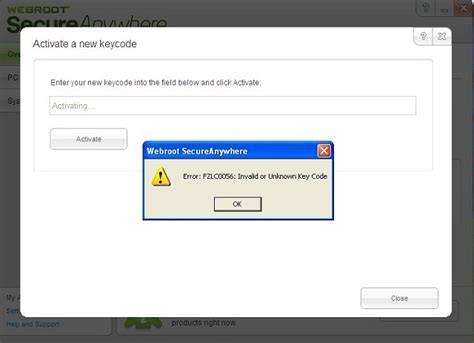 Error Message While Activating A New Keycode On Webroot