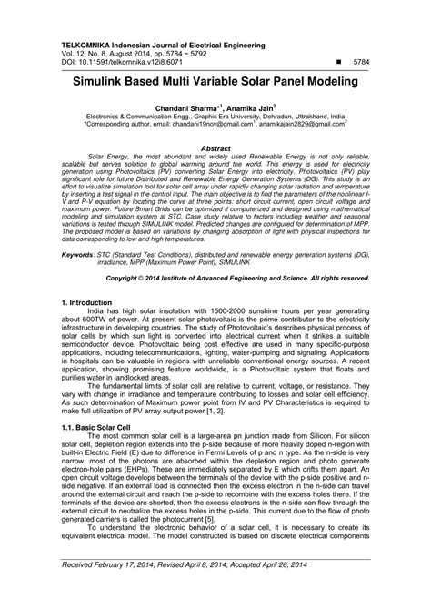 Pdf Simulink Based Multi Variable Solar Panel Modeling