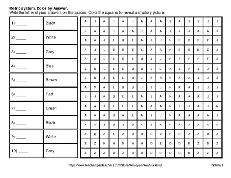 Metric System Science Quiz And Mystery Pictures Color By Answer