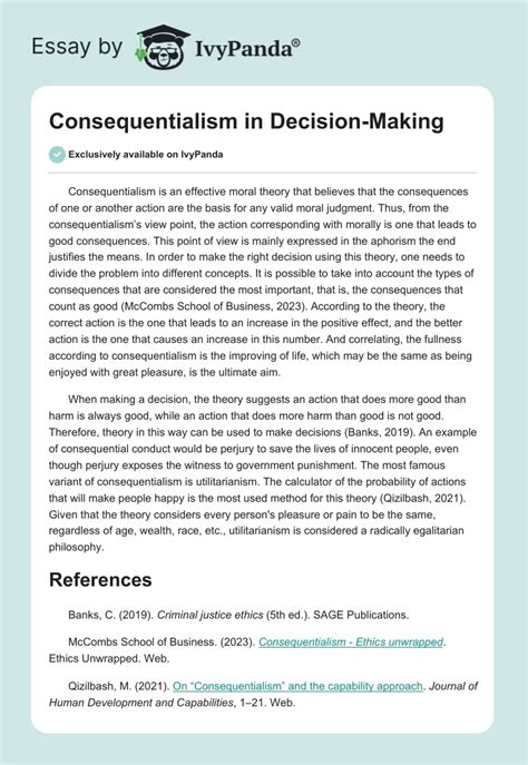 Consequentialism In Decision Making 290 Words Essay Example
