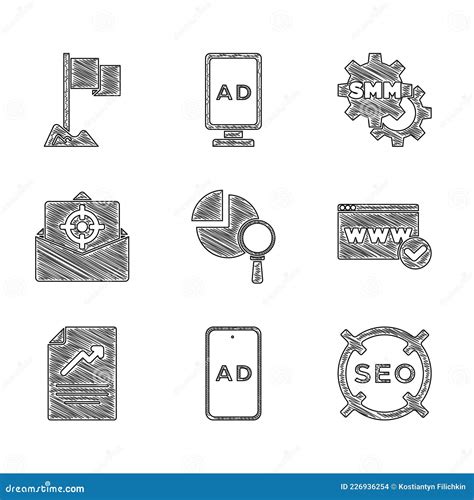 Set Magnifying Glass And Analysis Advertising Seo Optimization Website Template Document